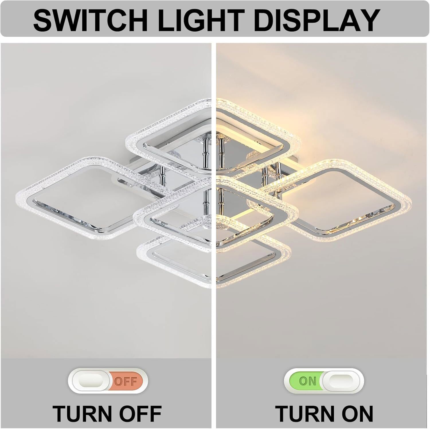 73W Dimmable LED Ceiling Light Sqaure Chandelier Remote Control Living ...