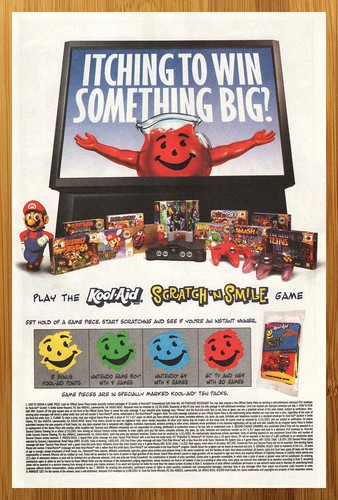2001 Kool Aid Scratch N' Smile Game Contest Print Ad/Poster N64 Mario ...