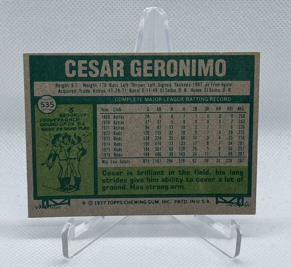 1977 Topps Cesar Geronimo #535 MLB Vintage Baseball Card Cincinnati ...