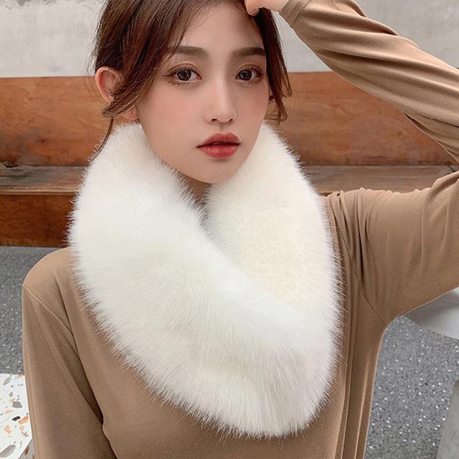 Thermal Scarf Warm Anti-freeze Fake Fur Collar Scarf Neck Warmer ...