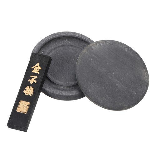 4 Inch Chinese Calligraphy Inkstone with Ink Stick, Round Ink Stone ...