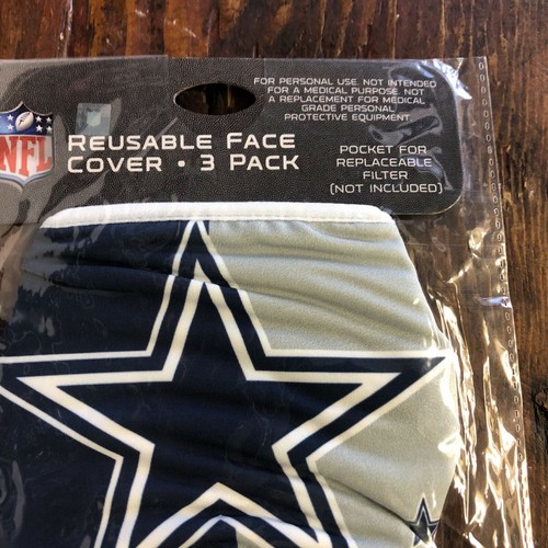 NFL Dallas Cowboys Adult Face Covering 3-Pack Reusable Washable NFL ...