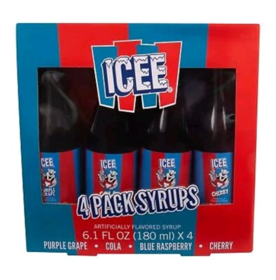 ICEE Slushy Syrups (Cola, Cherry, Grape, Blue Raspberry) 6.1 oz Each, 4 ...