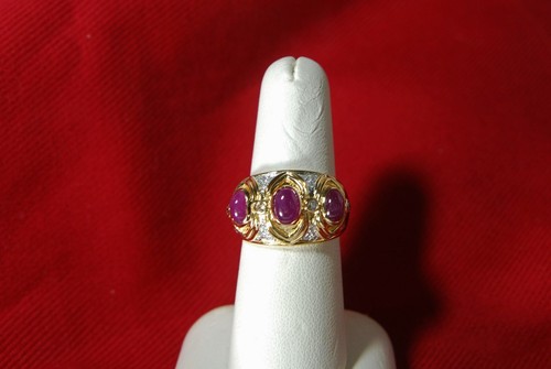 NEW!! LADY'S SOLID 14K TWO TONE GENUINE CABACHON RUBY AND DIAMOND DOME ...