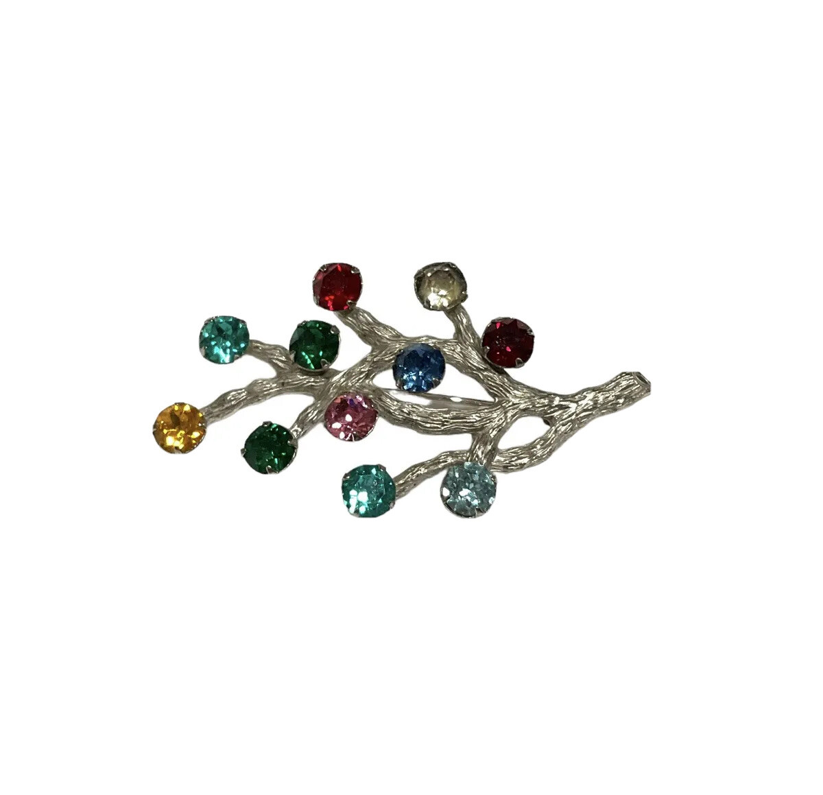 Van Dell Tree Of Life Brooch Sterling Multicolored Rhinestone Pin ...