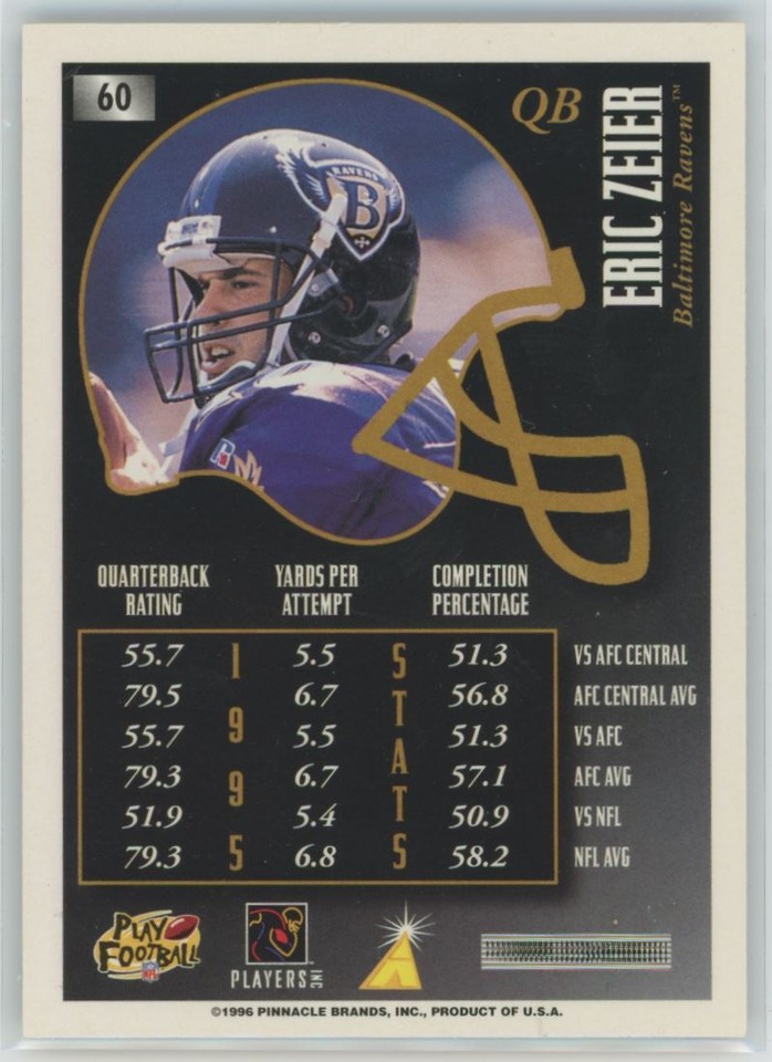 1996 Summit Artist's Proofs Eric Zeier Baltimore Ravens #60 Georgia ...