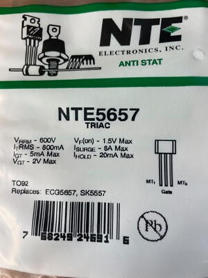 NTE Electronics NTE5655 TRIAC-200VRM 0.8A TO-92 IGT=5MA | eBay