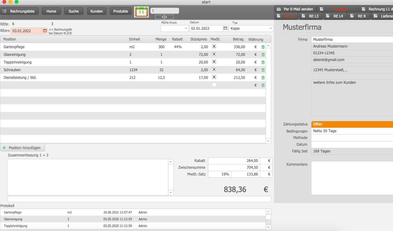 Rechnungsprogramm Rechnungen Produkte Lagerverwaltung Dienstleistung Mac Windows | eBay.de