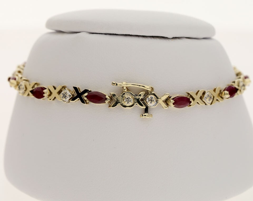 Diamond Ruby XO Bracelet 2.60CT 14K Yellow Gold 7 1/8” Long | eBay