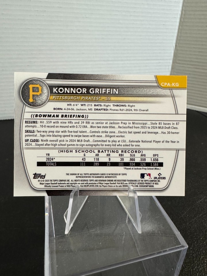 2025 Bowman Konnor Griffin #CPA-KG Chrome Green Grass Refractor Auto 32 ...