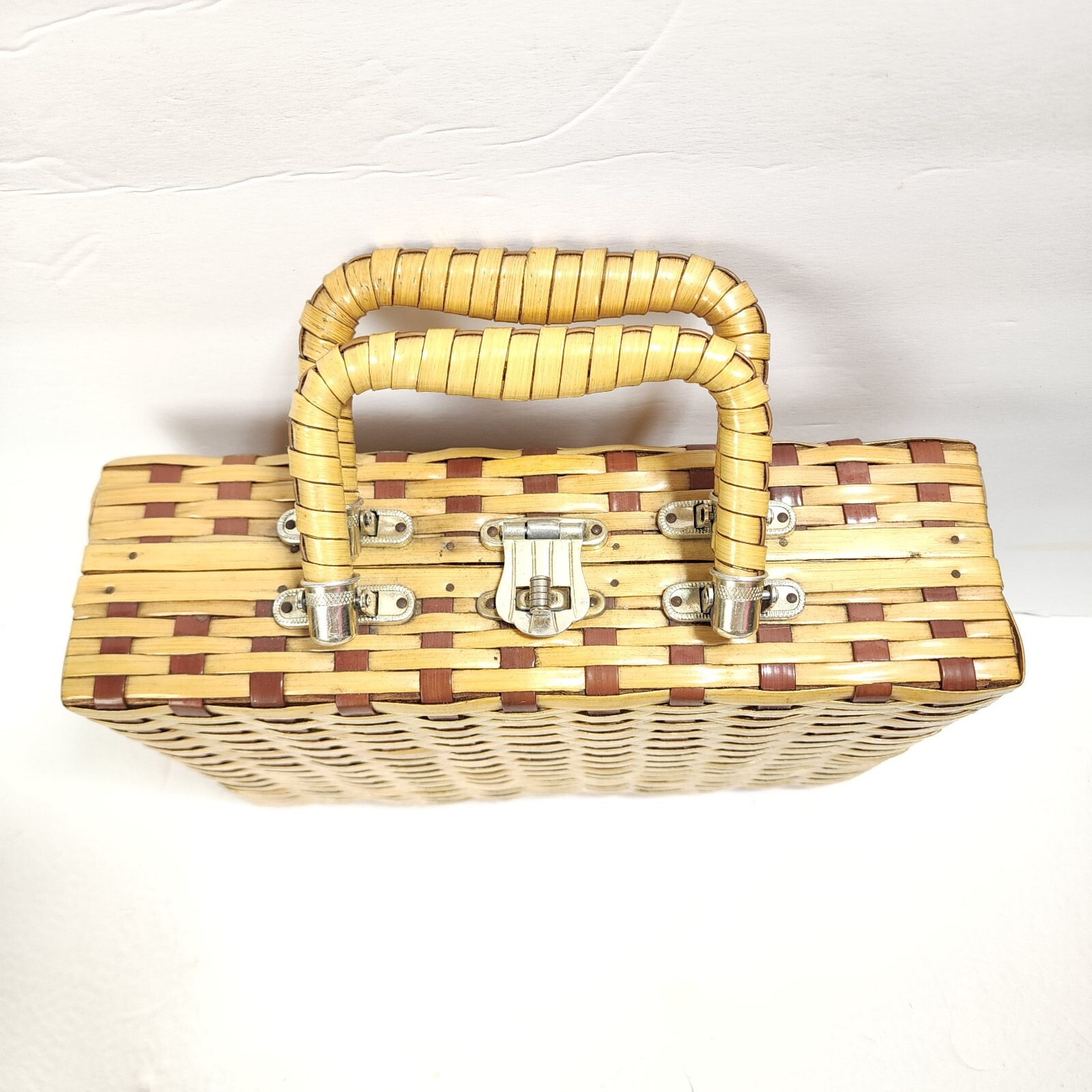 Vintage Wicker Woven Rattan Hinged Box Purse Handbag … - Gem