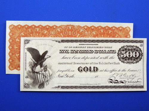 Reproduction $500 1863 Gold Certificate Note US Paper Money Currency ...