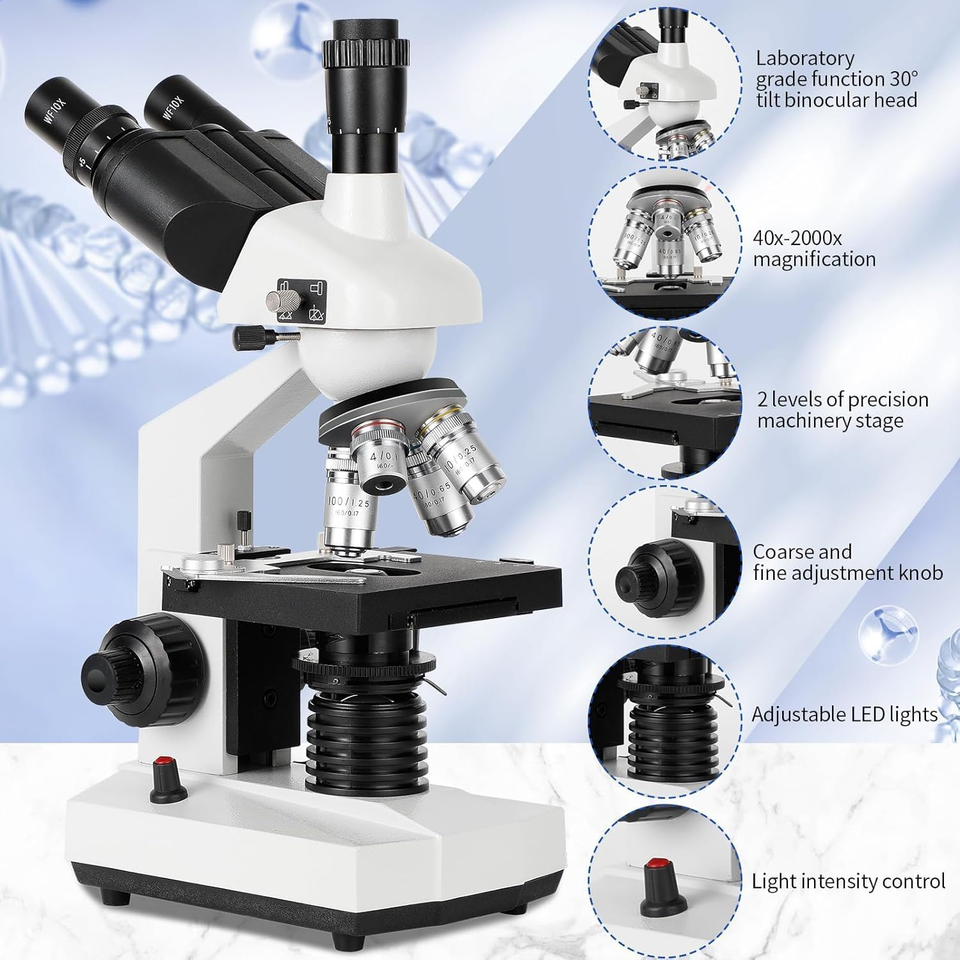 Compound Trinocular Microscope, 40X-5000X Magnification, Digital ...
