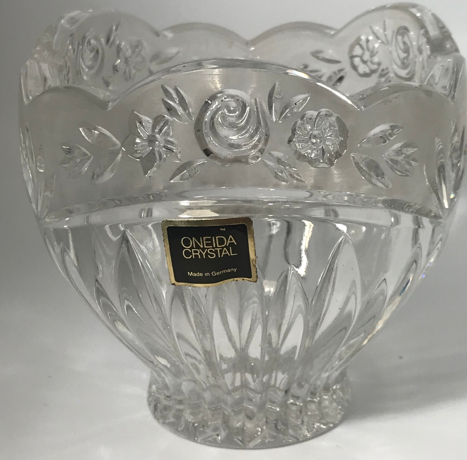 Oneida Crystal Frosted Etched Rose, Scalloped Rim, Candy Bowl, Made in ...