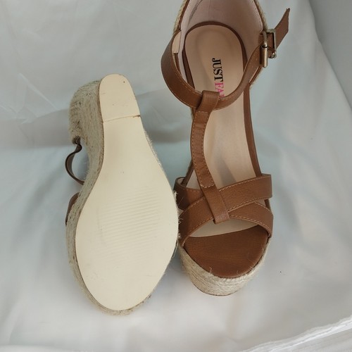 Just Fab Ciana Brown 3" Strappy Wedge Sandal Size 7.5 Womens Open Toe ...