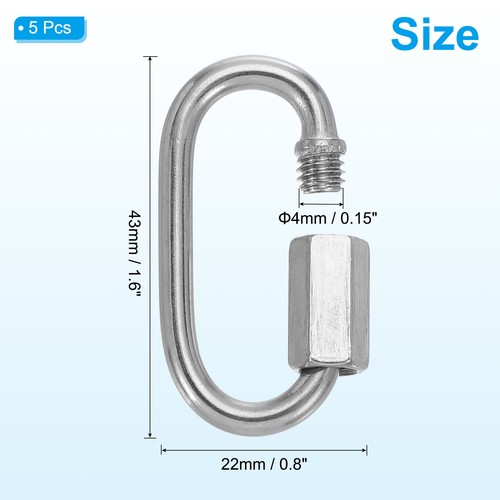 5 Pcs M4 3/16" 304 Stainless Steel Quick Link Chain Connector 500 LBS ...