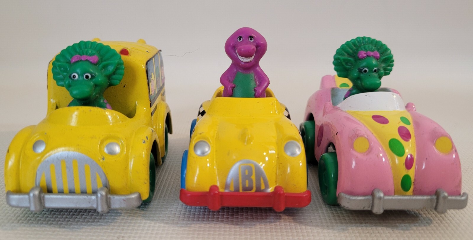 Vintage Set of 3 Die Cast Barney Dinosaur Toy Car Taxi Bus 1993 Lyons ...
