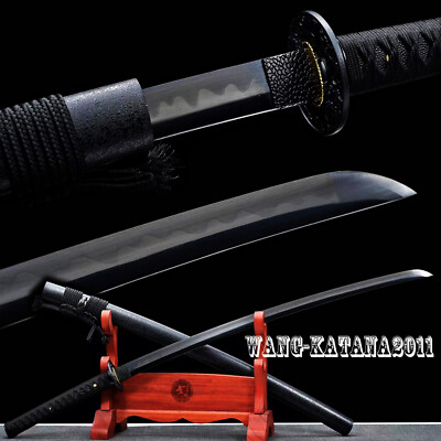 All Black T10 Steel Full Tang Sharp Japanese Samurai Katana Sword ...
