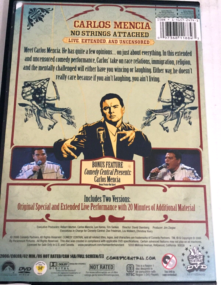 Carlos Mencia No Strings Attached DVD Ships Same Day With Tracking VERY ...