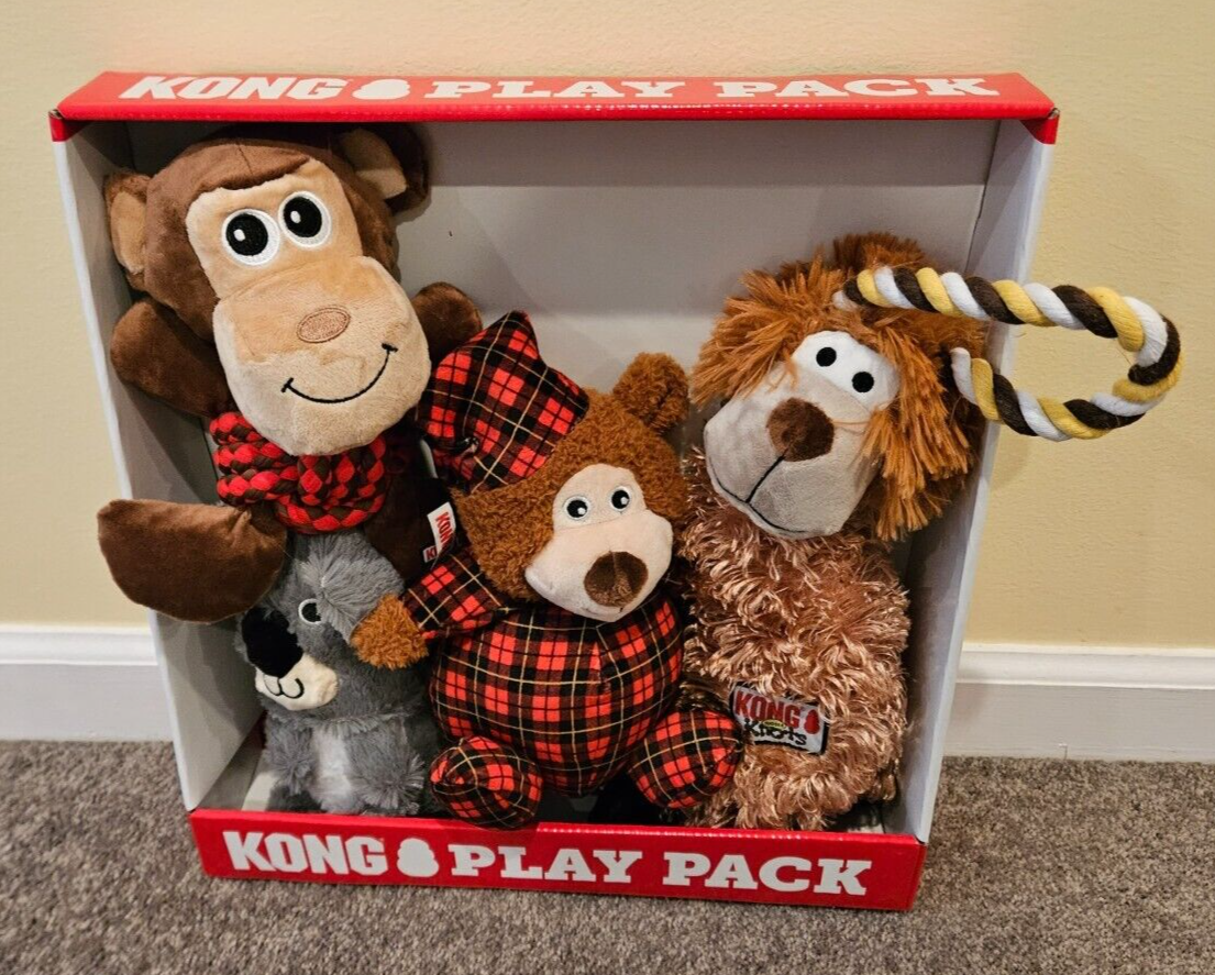 Kong Play Pack Dog Toy 4 count Holiday Gift Set Plush Pack Canine Doggy ...