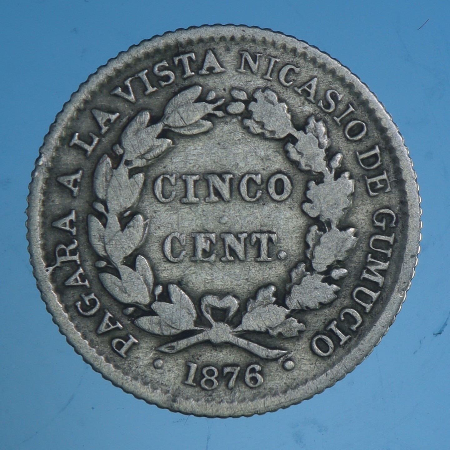 BOLIVIA COCHABAMBA TOKEN DA 5 CENTAVOS 1876 RR! NICHEL COIN MB CURRENCY ...