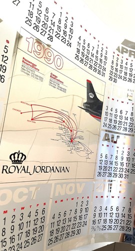 Royal Jordanian Airlines 1990 Wall Calendar Mirror Silver Backing ...