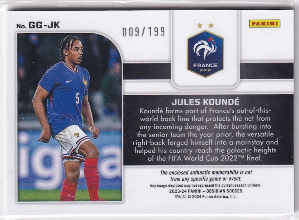 Panini Obsidian FIFA 2023-24 No. GG-JK Jules Kounde Patch Galaxy Gear 9 ...