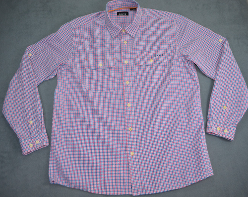 Orvis Blue Seersucker Roll Tab Check Outdoor Button Up Shirt Active Fit ...