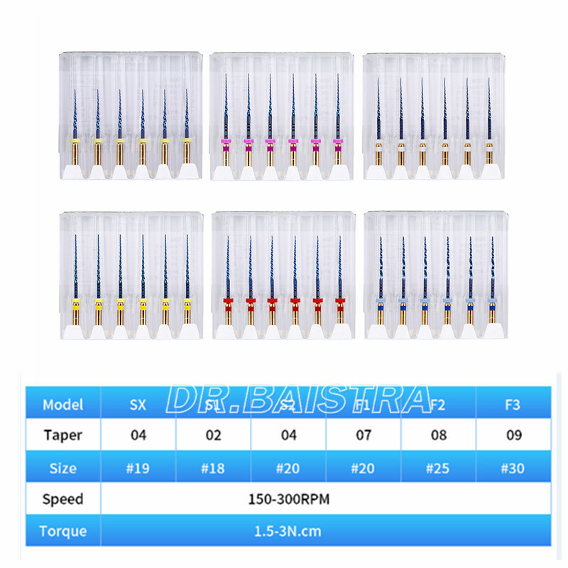 6pcs AZDENT Endodontic Dental Endo Files SX-F3 Rotary Niti Files Gold ...