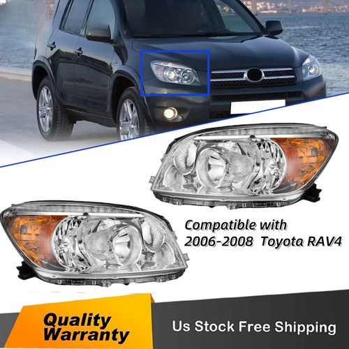 Durable Headlights Lamps for 2006-2008 Toyota RAV4 Chrome Housing Amber ...