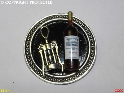 steampunk brooch badge pin silver corkscrew wine bottle barman barmaid ...