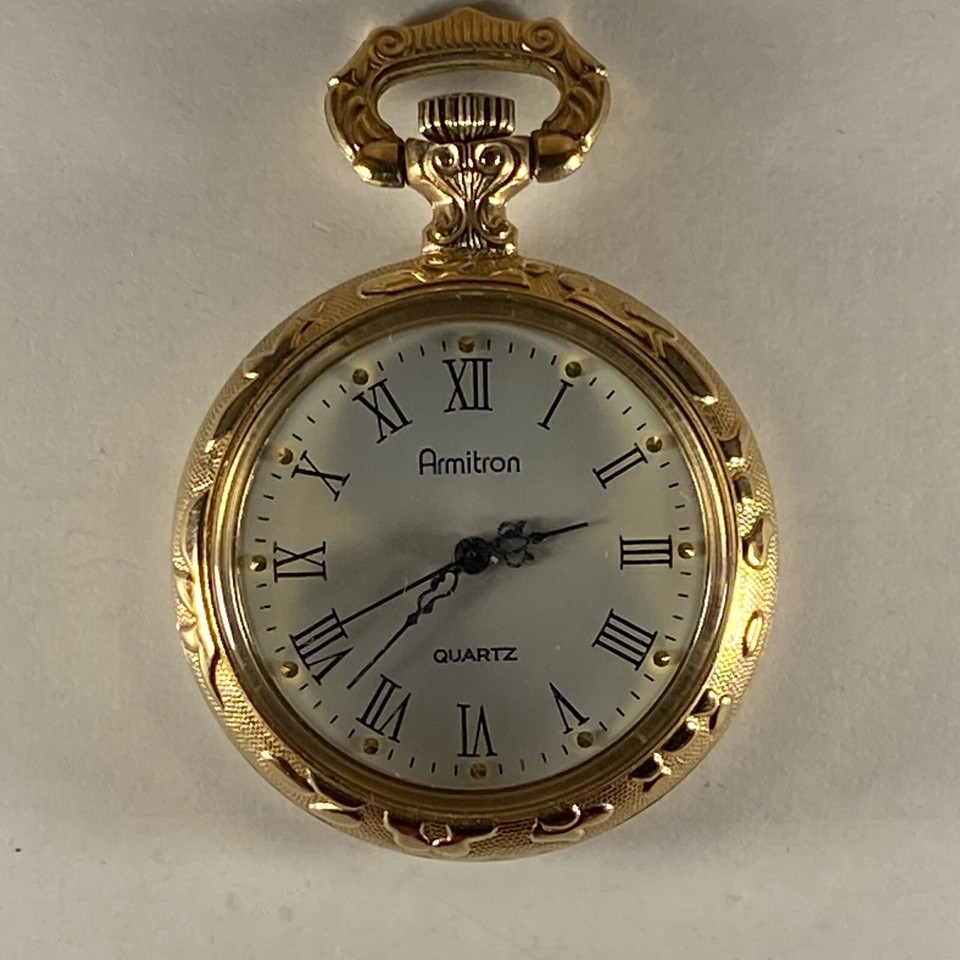 Vintage Armitron Ladies Pocket Watch Pendant Jewelry Gold Tone Quartz ...