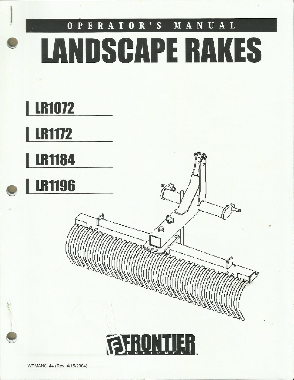 FRONTIER LANDSCAPE RAKES LR1072 LR1172 LR1184 LR1196 Tractor Operator ...