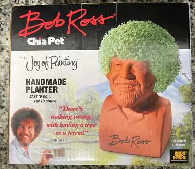 Bob Ross Signature Chia Pet The Joy of Painting Pottery Planter NEW IN ...
