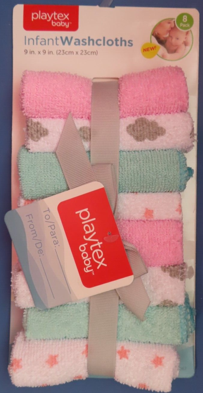 Playtex Baby Infant Washcloths 8pk Wash Cloths Bath Pink Green White ...