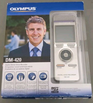 Olympus DM-420 Silver Handheld 2GB Memory Digital Stereo Voice Recorder ...