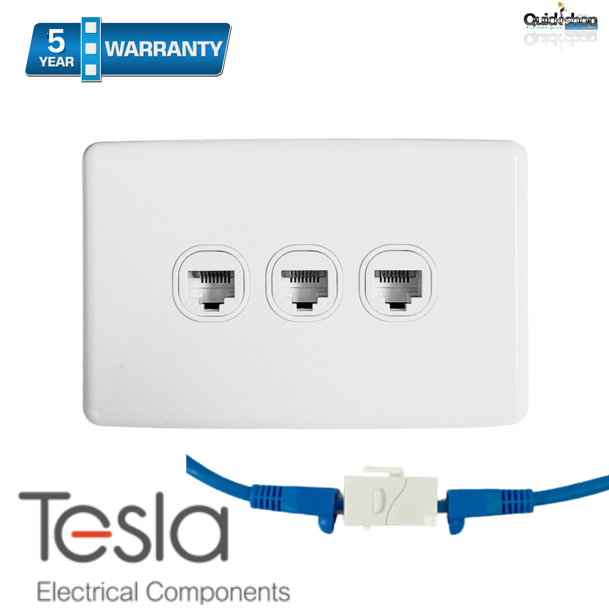 3 Gang Data Wall Plate Clipsal Style CAT6 RJ45 COUPLER Network LAN Port ...