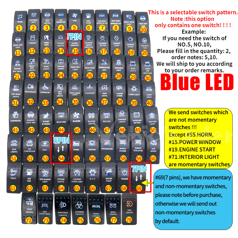 LED Light Rocker Toggle Switch On Off 12V Boat Car Blue Red for Carling ...