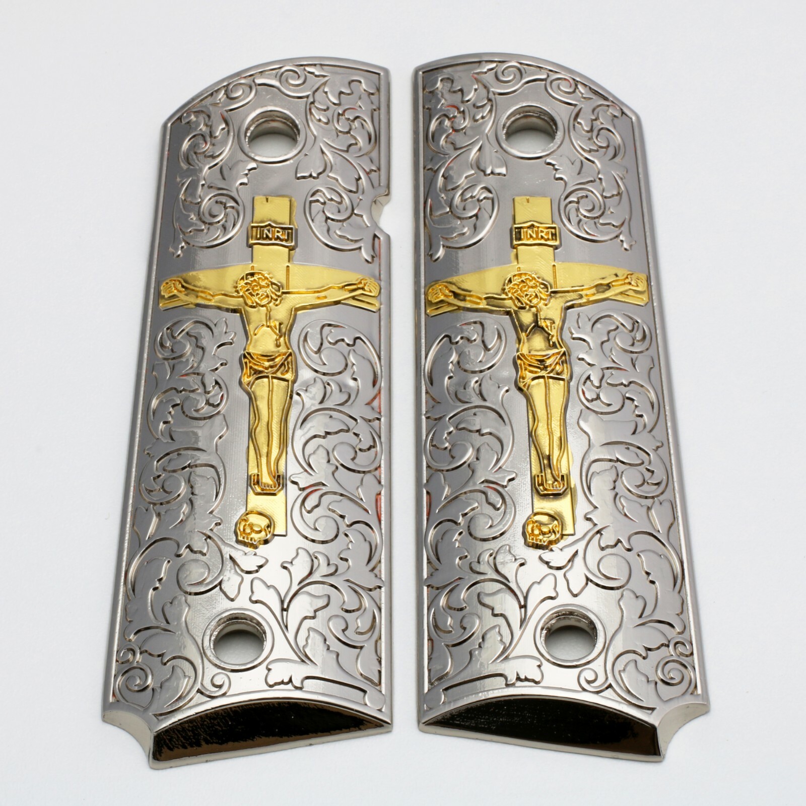 1911 Grips For 45 Colt Commander Grips Full Size Nickel Plated W Ambi ...