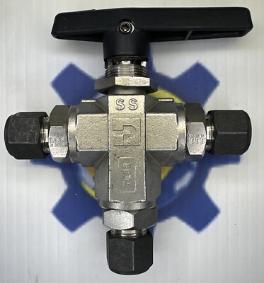 Parker 8Z-B8XJ-SSP Three Way B-Series Ball Valve CPI 6000 PSI Stainless ...