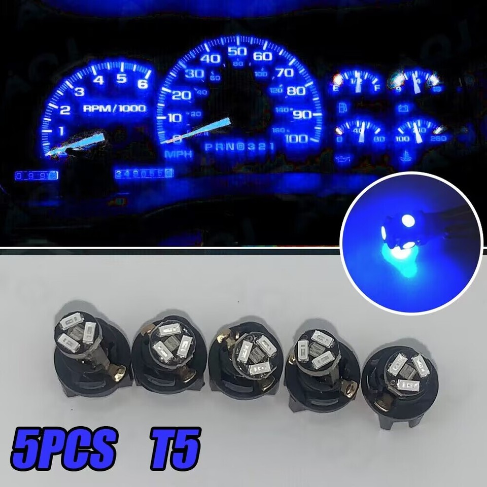 5X T5 3014 BLUE LED Gauge Cluster Dash Instrument Light Bulb W/ Sockets ...