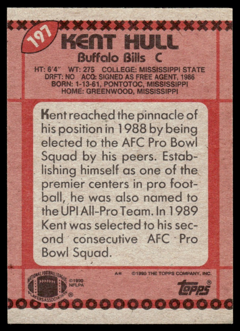 1990 Topps #197 Kent Hull Buffalo Bills | eBay UK