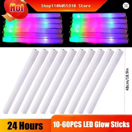 30Pcs Foam Glow Sticks with 3 Modes Multi Colorful Led Flashing Glow ...