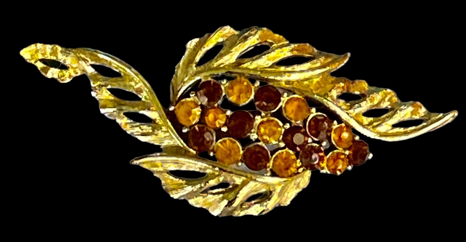 VINTAGE STUNNING FEATHER SHAPED ROOT-BEER COLORS RHIN… - Gem