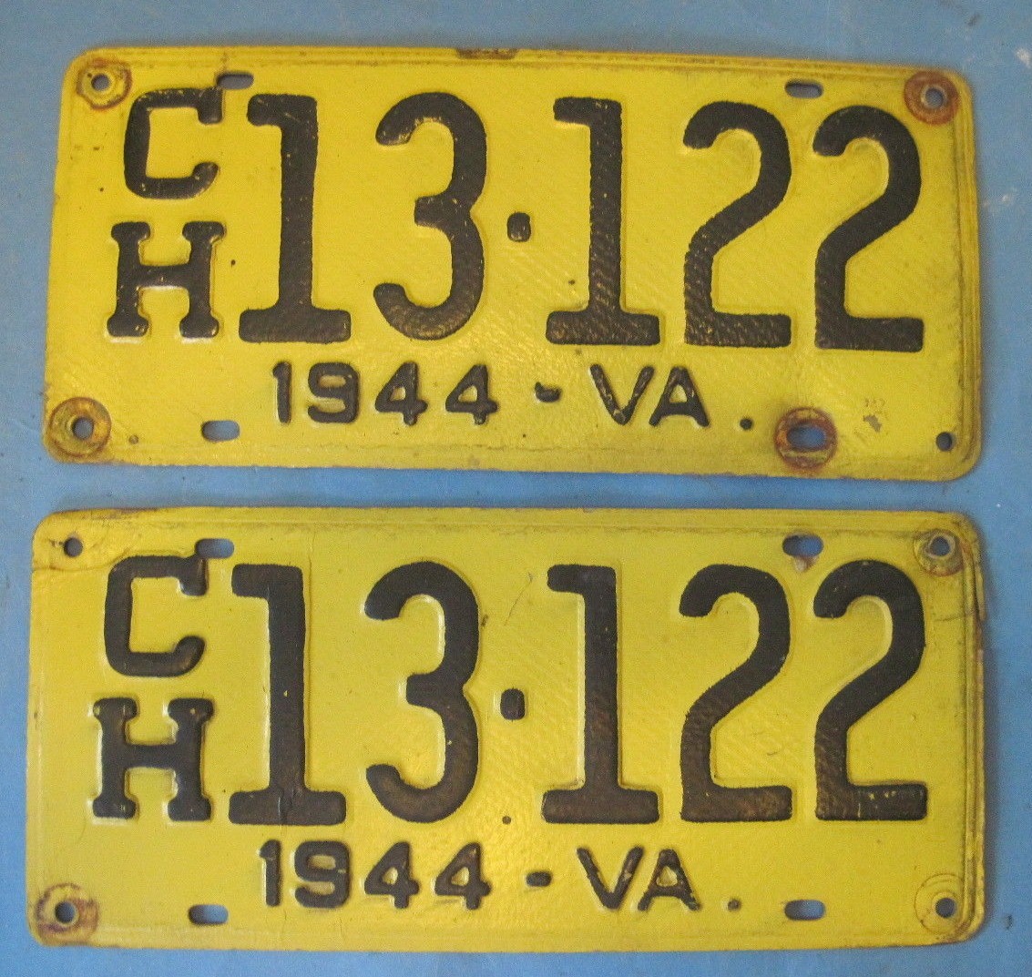 1944 Virginia Contract Hauler license plates scarce fiberboard plate ...