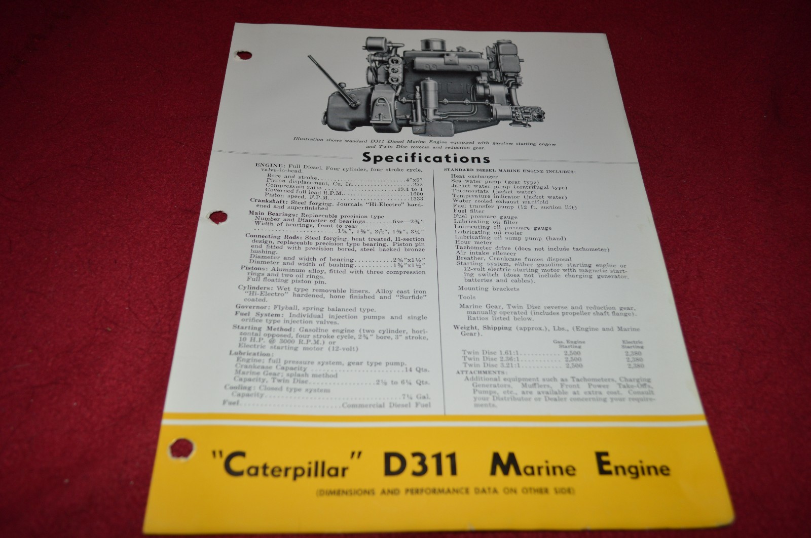 Caterpillar D311 Marine Engine Dealers Brochure MISC3 | eBay
