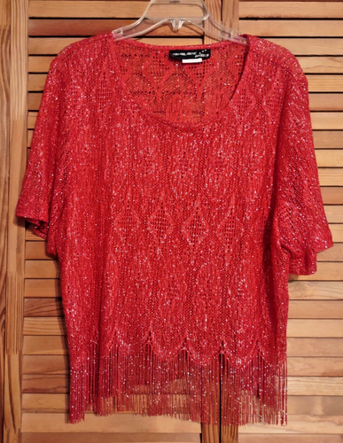 SHARADE NITES RED METALLIC THREAD ACCENT FRINGED WOMEN'S SIZE 16 SHEER ...