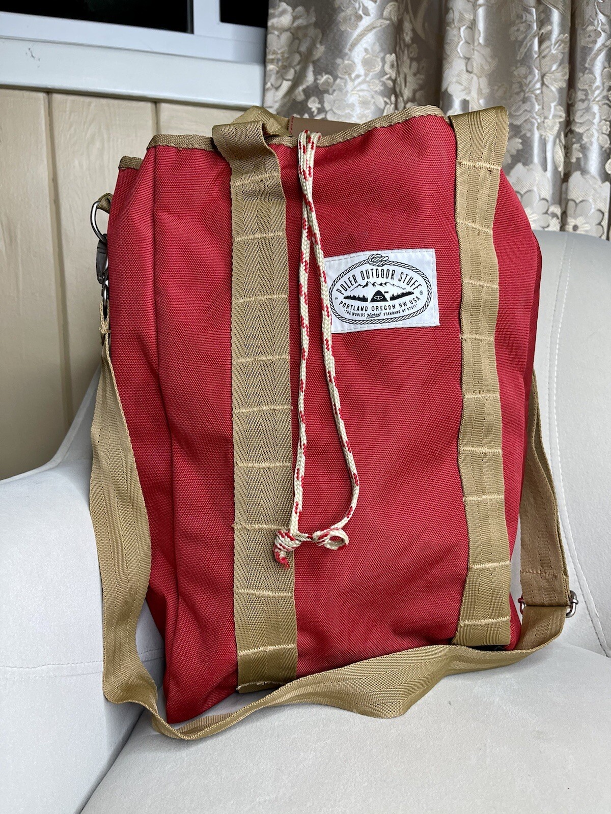 Poler Outdoor Stuff Red Tan Leather Backpack Drawstr… - Gem