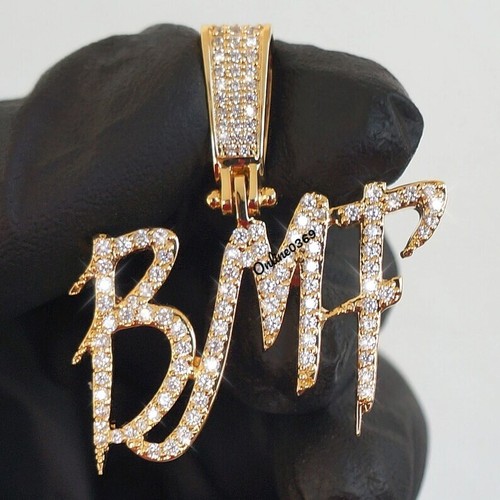 Men's 1ct Natural Moissanite Customize "BMF" Letter Pendant 925 Silver ...