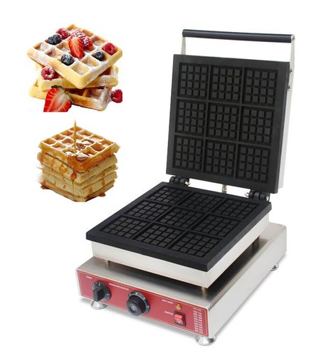 110V Non-stick Electric 9Pcs Square Waffle Maker Machine 2000W Time Set ...
